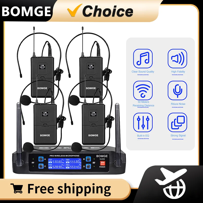 BOMGE-4-Channel-Wireless-Microphone-System-with-4-Headset-Mic-Karaoke ...