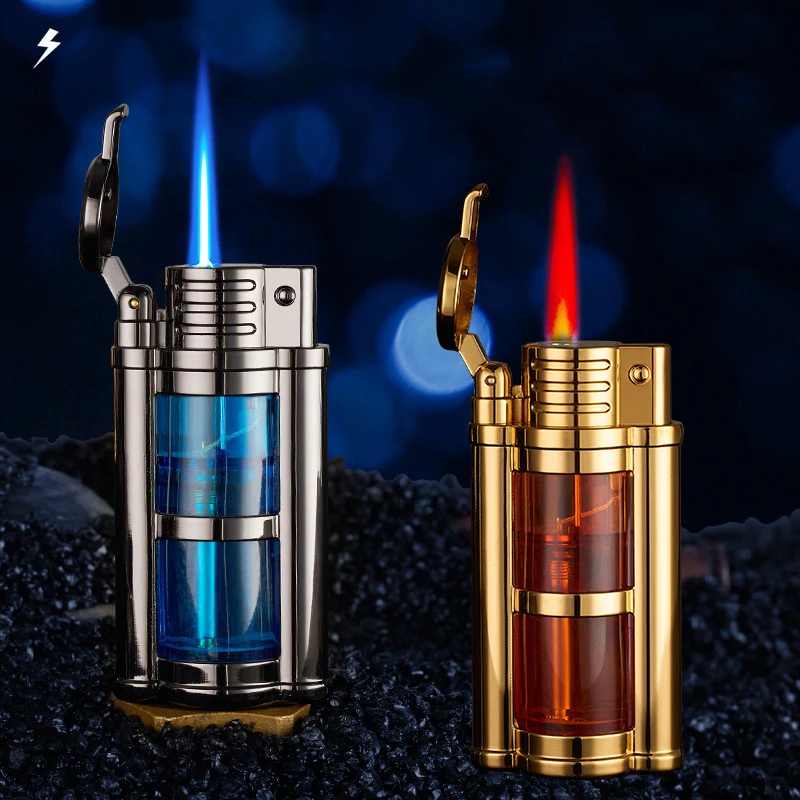 New Metal Transparent Visible Gas Lighter Metal Turbo Torch Unusual ...