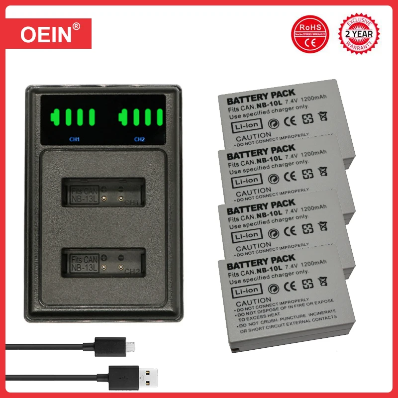 4Pcs NB-10L NB 10L NB10L Digital Battery for Canon G1X G15 G16 SX40HS ...