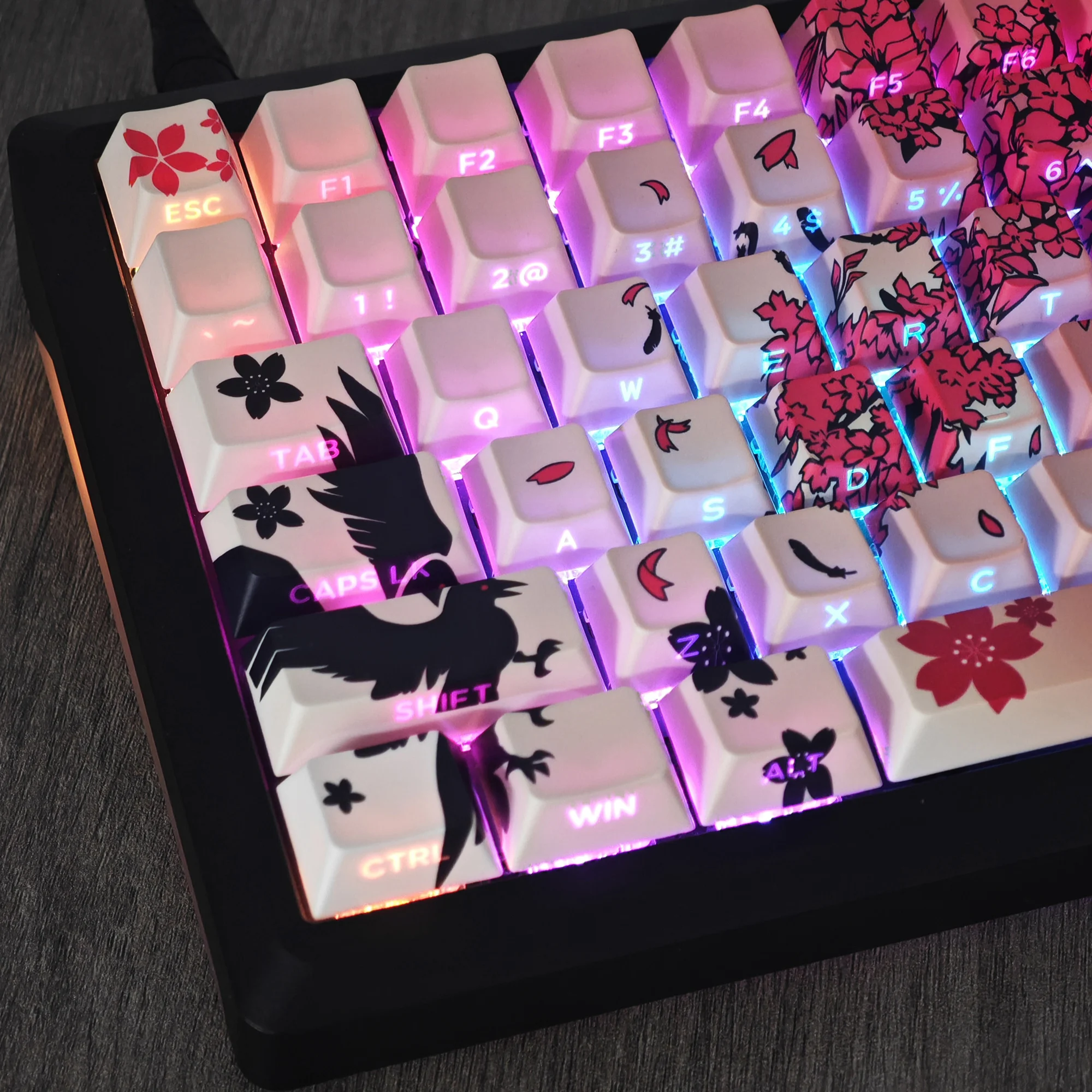YMDK-132-Raven-Sakura-Keycap-Cherry-Profile-Double-Shot-Sidelit-Shine ...