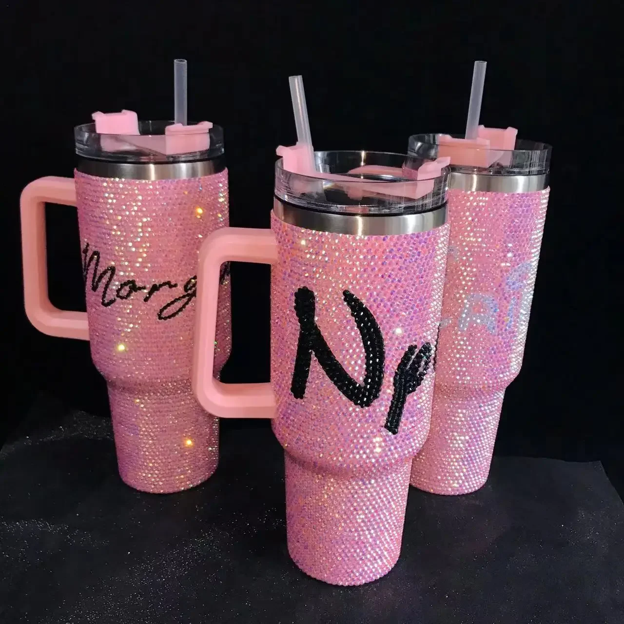 Personalized 40 Oz Tumbler with Straw Handmade Rhinestone Water Bottle ...