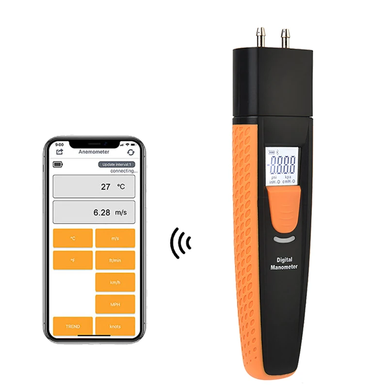 Digital Manometer Dual Port Air Pressure Meter Pressure Gauge HVAC Gas ...