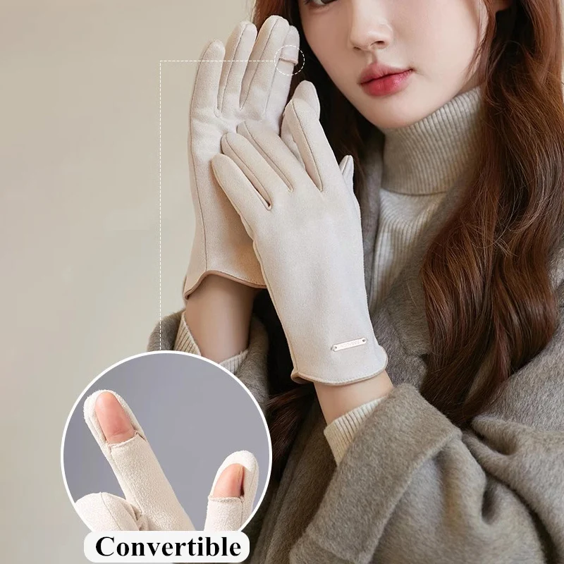 Korean-Suede-Warmth-Winter-Gloves-for-Women-Adjustable-Fingerless-Gloves-Touchscreen-Windproof ...