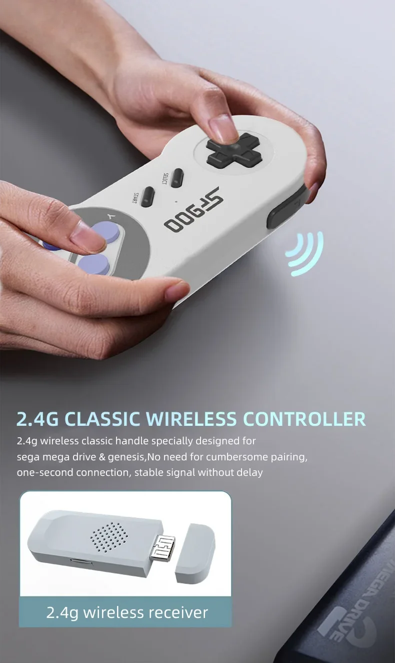 Powkiddy SF900 SG800 Video Game Console 2.4G Wireless Controller Built ...