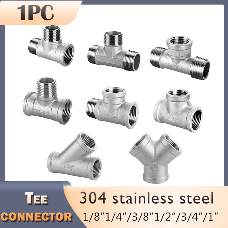 307-Stainless-Steel-Male-Female-Thread-Tee-Connector-BSP-Pipe-Connector ...