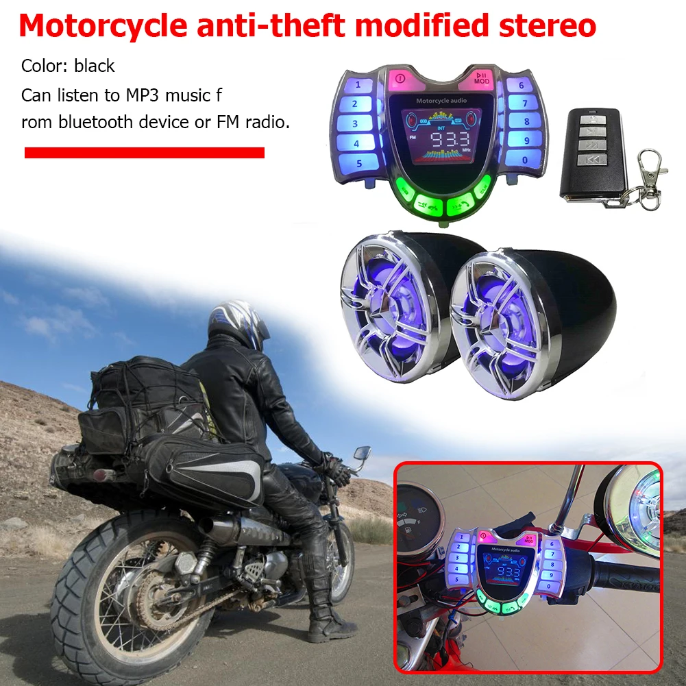 Motorcycle-Bluetooth-Speaker-Audio-System-with-Mic-Handsfree-AUX-FM ...