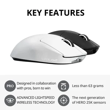 Logitech G PRO X SUPERLIGHT Wireless Gaming Mouse 25K HERO GPW 2 Dual ...