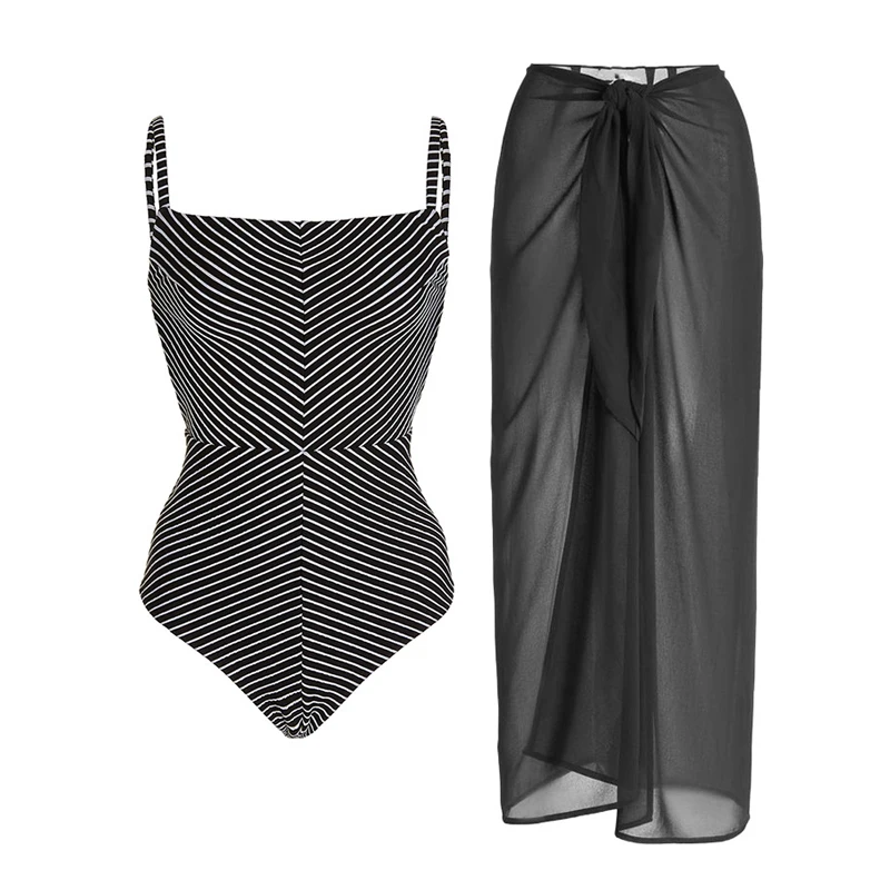 Korea-Style-One-piece-Swimsuit-Women-Solid-Swimwear-Skirt-Monokini-Push ...