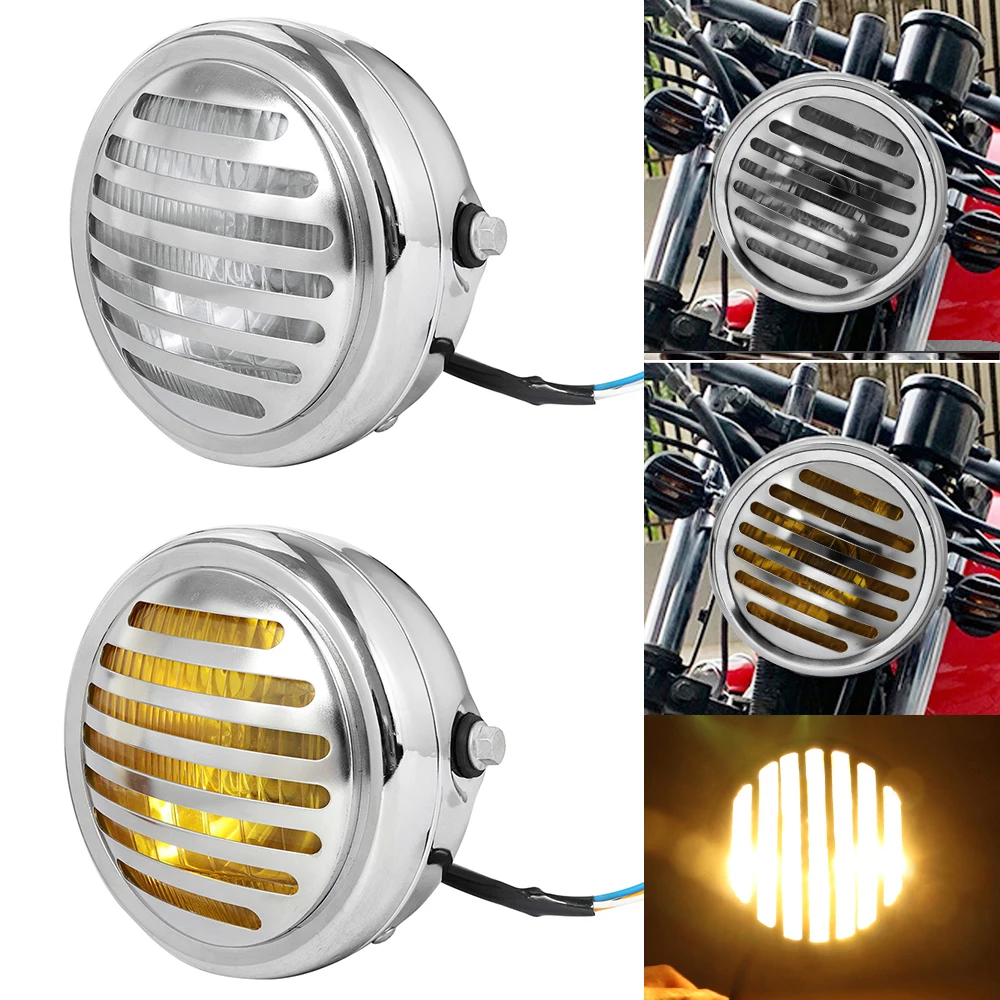 Retro-6-5-Inch-Motorcycle-Grill-Headlight-Vintage-Front-Light-Round ...