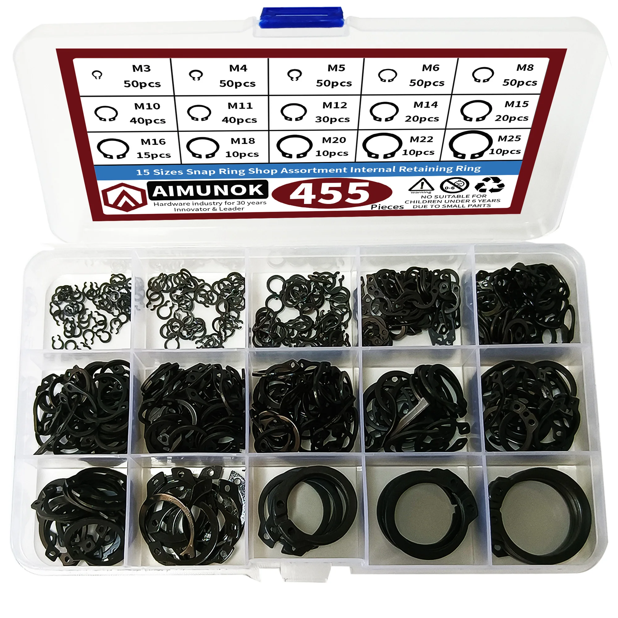 AIMUNOK-455Pcs-Snap-Ring-Shop-Assortment-Alloy-Steel-External-Circlip ...
