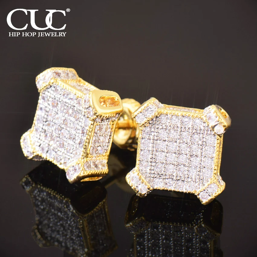 CUC-10MM-Square-Zircon-Earring-Gold-silver-Color-Men-Women-Screw-Stud ...