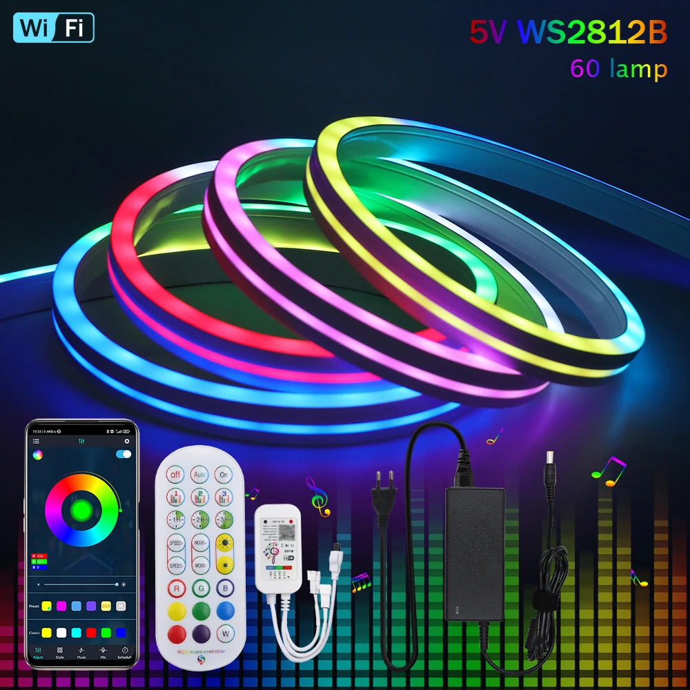 DC5V-WS2812B-Full-Color-LED-Strip-Light-RGB-24-Keys-Remote-Wifi ...