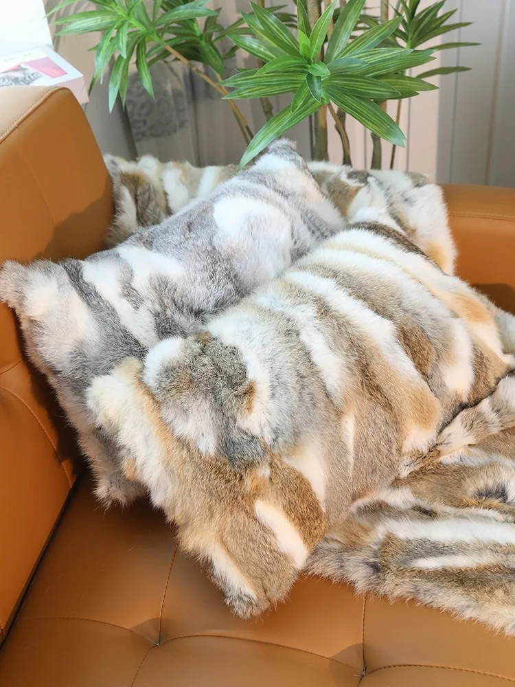 Natural Fur Patchwork Cushion for Sofa, Genuine Rabbit Fur Cushion ...
