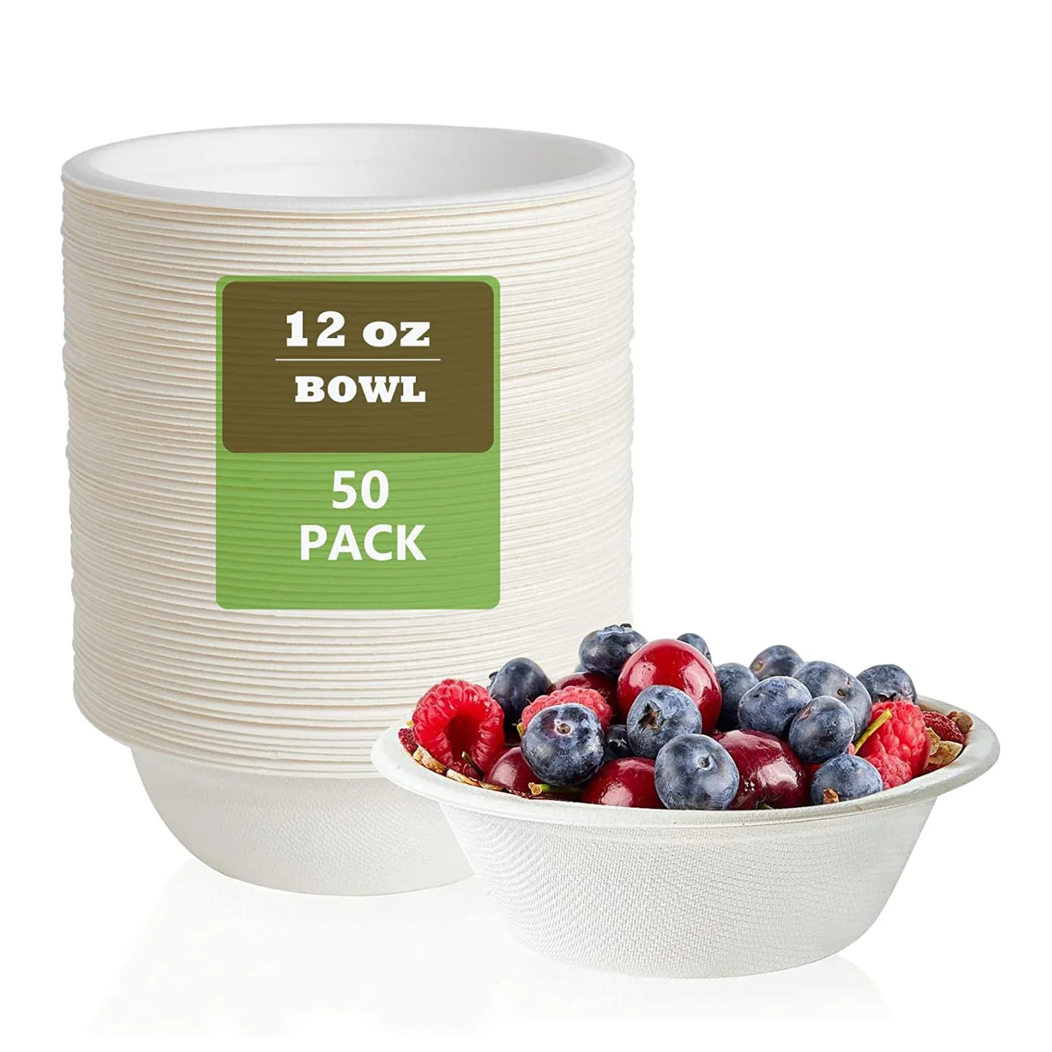 12oz 50pcs/ Pack 350ML Compostable Sugarcane Paper Bowls Disposable Eco ...
