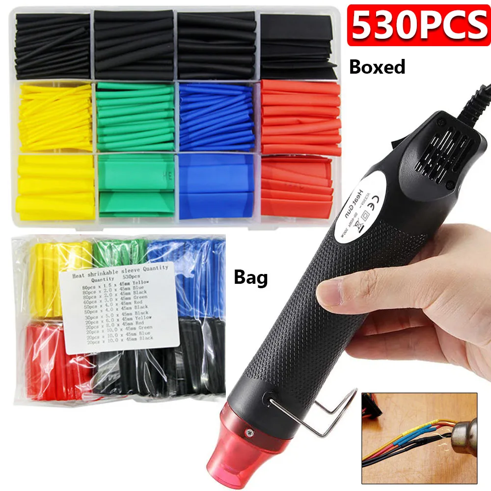 127-530PCS PVC Heat Shrink Tube 2:1 Shrinkable Wire Cable Connect Cover ...