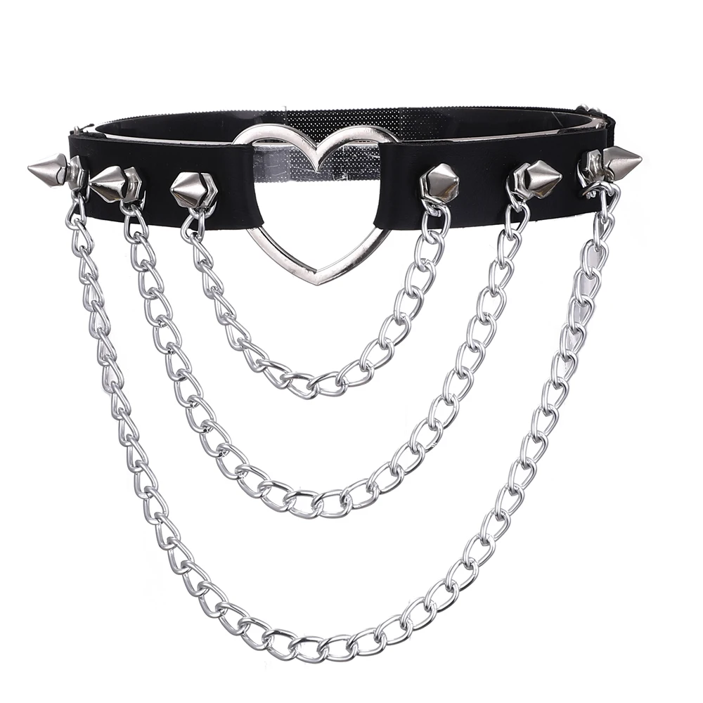 Thigh-Chains-for-Women-Leg-Chain-Black-Leather-Heart-Spiked-Garter-Belt ...