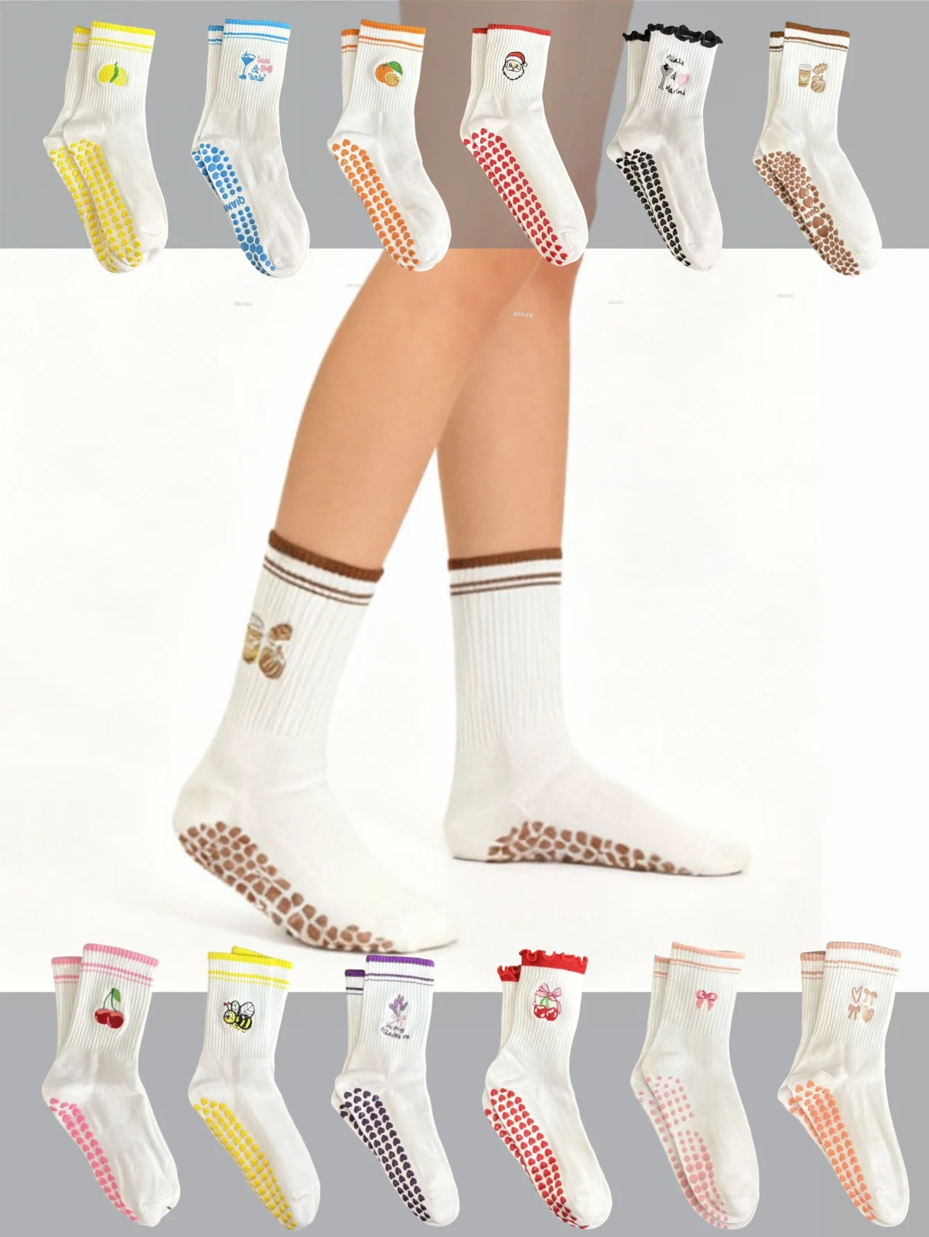 European size 36-43， 1 Pair Knitted Embroidered Yoga Fitness Pilates ...