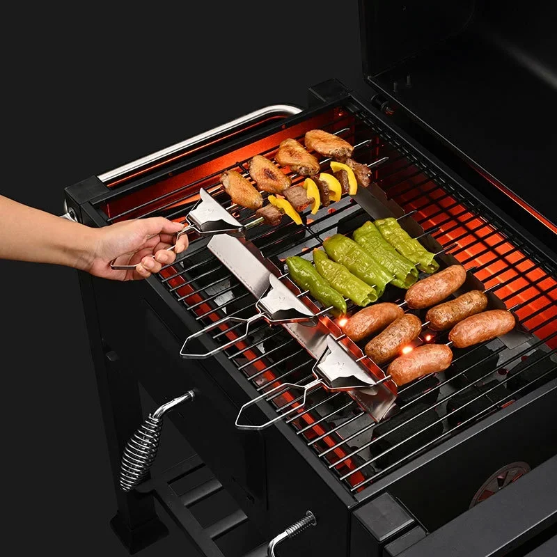 Stainless-Steel-Semi-automatic-Barbecue-Fork-with-Skewer-Rack-Roast ...