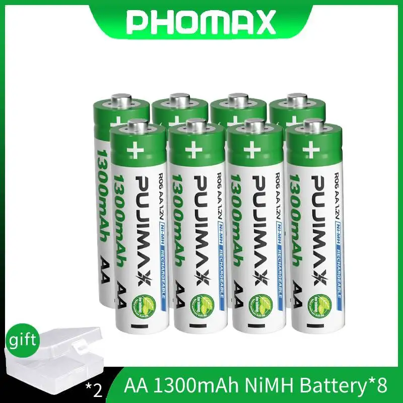 PHOMAX 8Pcs 1.2V AA Ni MH Rechargeable Battery 1300mAh High Capacity ...