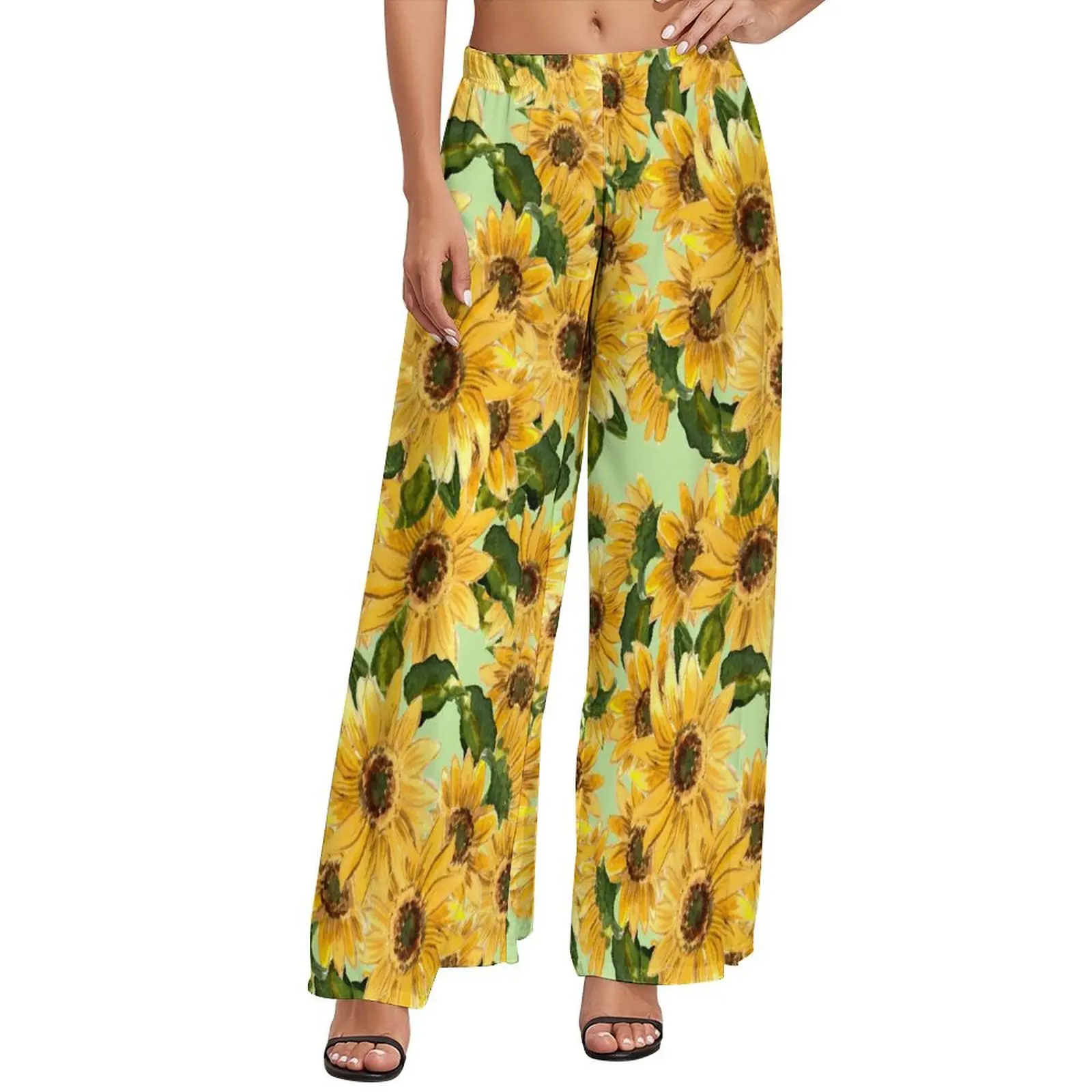 Blooming-Sunflower-Straight-Pants-Yellow-Flowers-Modern-Wide-Leg-Pants ...