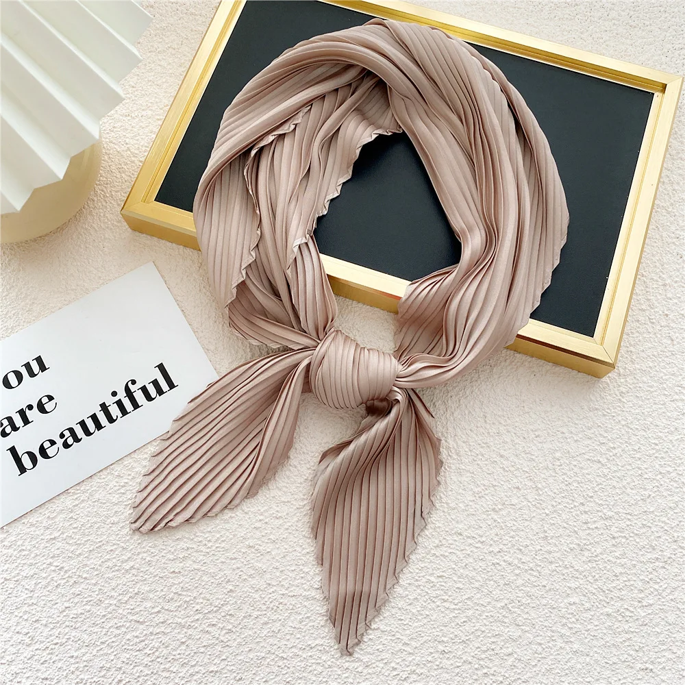 Women-Square-Scarf-Satin-Pleated-Headscarf-Solid-Color-Silk-Scarves ...