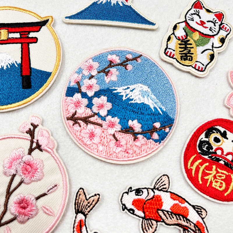 Японские вышитые нашивки Prajna Lucky Cat и Фудзи с цветком вишни ...