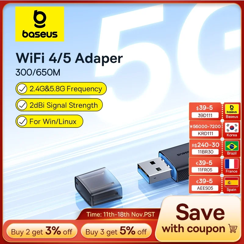 Baseus-WiFi-Adapter-Wifeless-WiFi-5-4-Recevier-5G-2-4G-USB-WiFi-Card ...