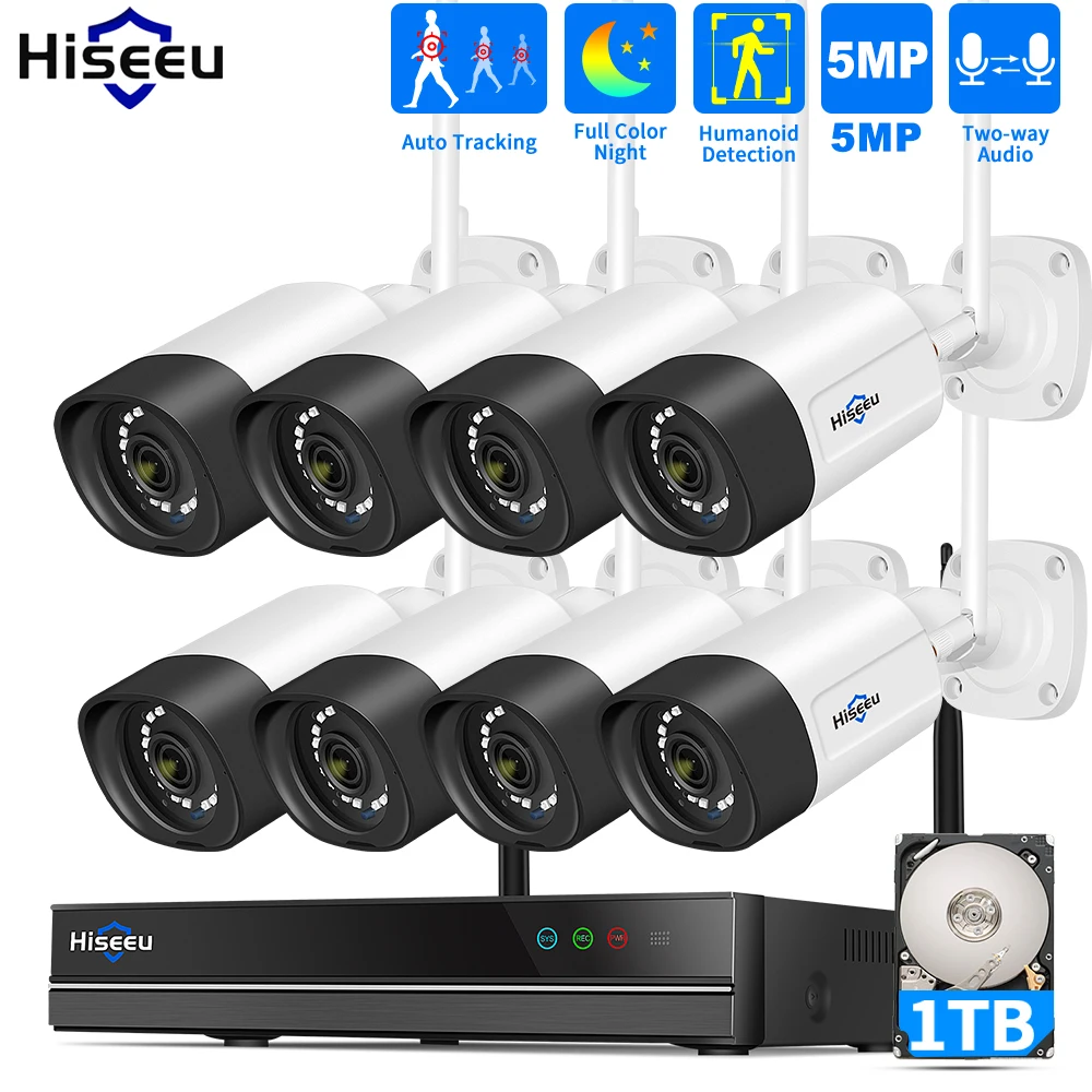 Hiseeu 5MP Wifi Surveillance Camera System Color Night Vision P2P ...