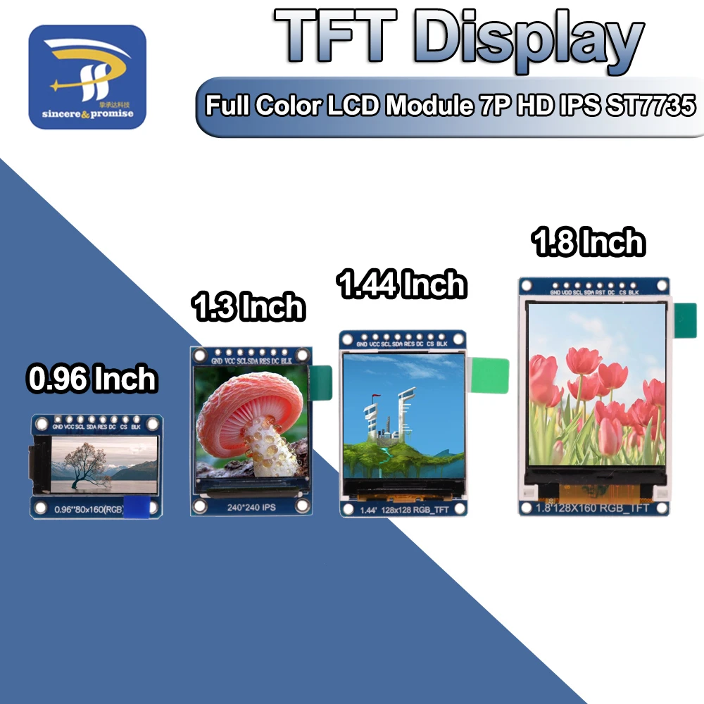 TFT Display 0.96 1.3 1.44 1.8 inch IPS 7P SPI HD 65K Full Color LCD Module ST7735 / ST7789 80* ...