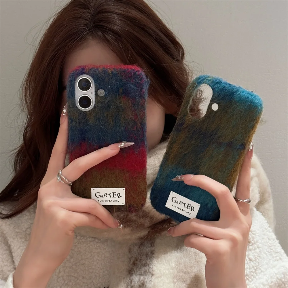 Autumn Winter Warm Woolen Fabric Phone Case For iPhone 17 16 15 14 13 ...