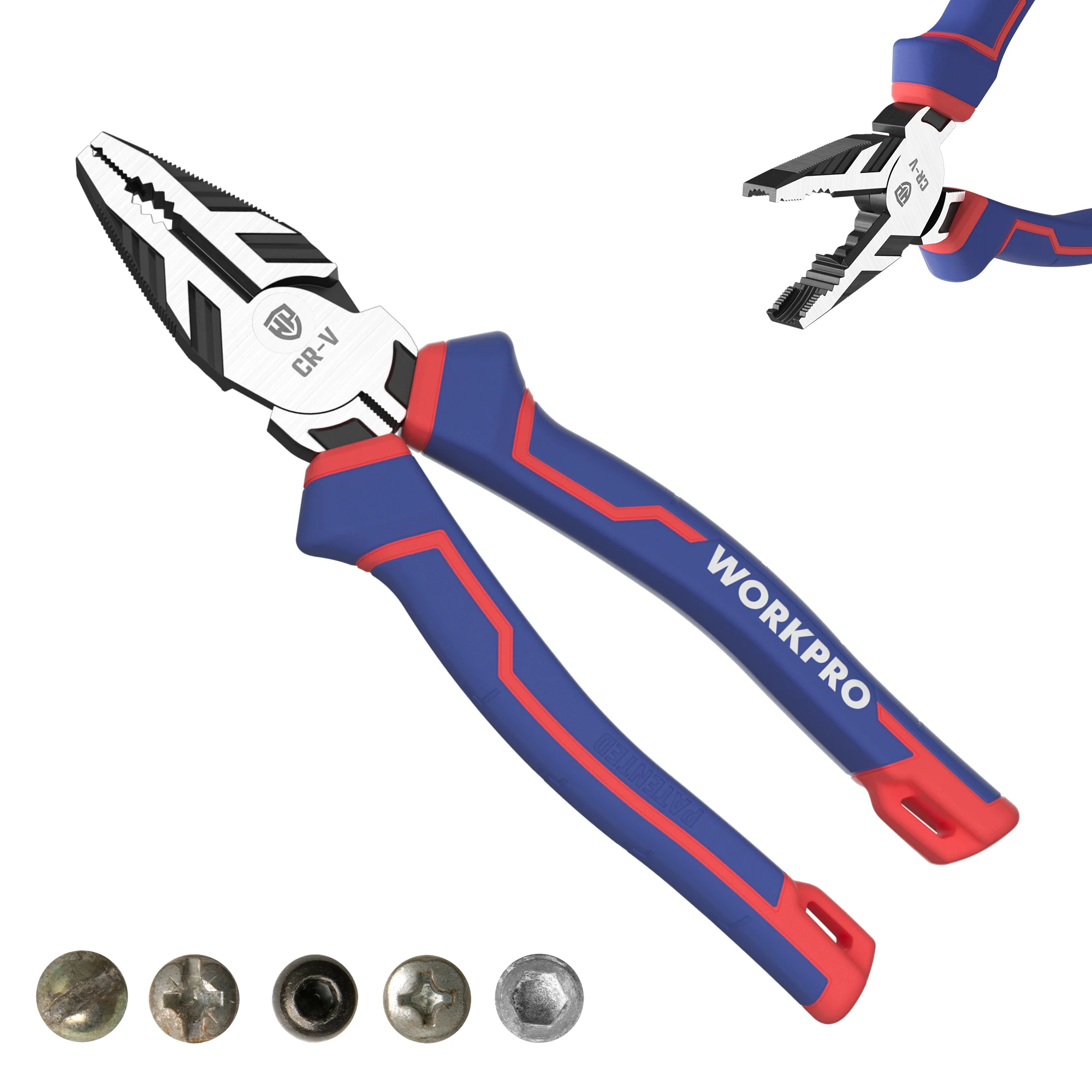 WORKPRO-8-Linesman-PRO-Screw-Extractor-Pliers-with-Unique-Non-slip-Jaws-Combination-Pliers ...