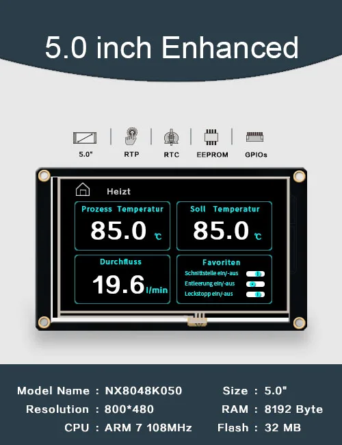 5.0" Nextion Enhanced HMI Intelligent Smart USART UART Serial Touch TFT LCD Module Display Panel ...