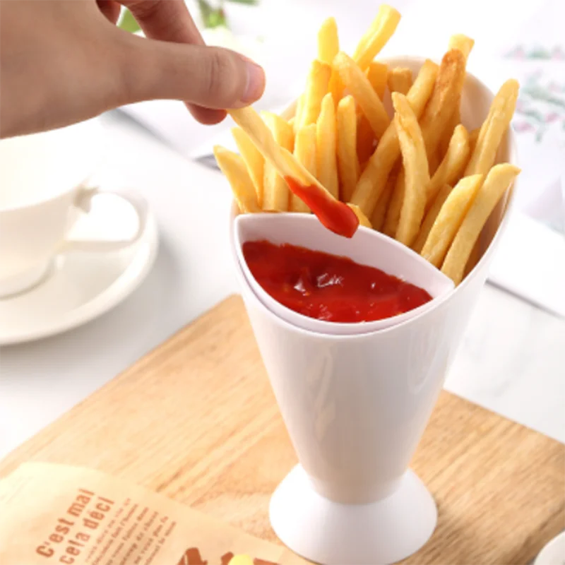2 In 1 French Fries Cups Plastic Cups Sauces Snacks Dessert Plate ...