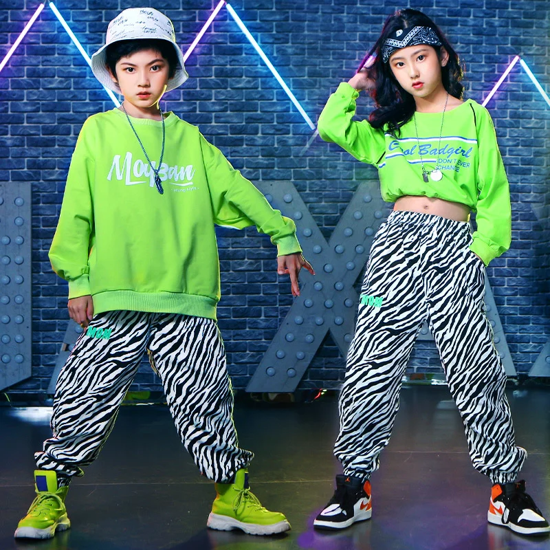 Kid-Hip-Hop-Clothing-Sweatshirt-Crop-Top-Long-Sleeve-Shirt-Zebra-Print ...