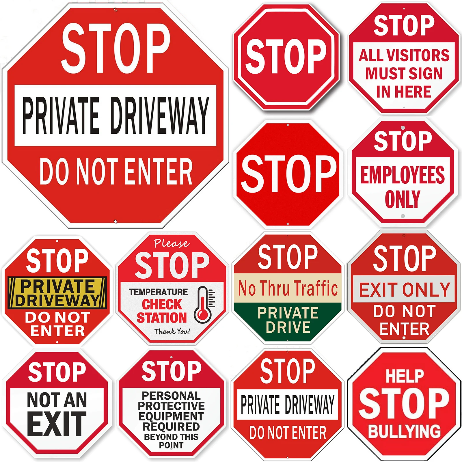 Stop-Metal-Tin-Signs-Street-Slow-Warning-Reflective-Signs-Octagon-Rust ...