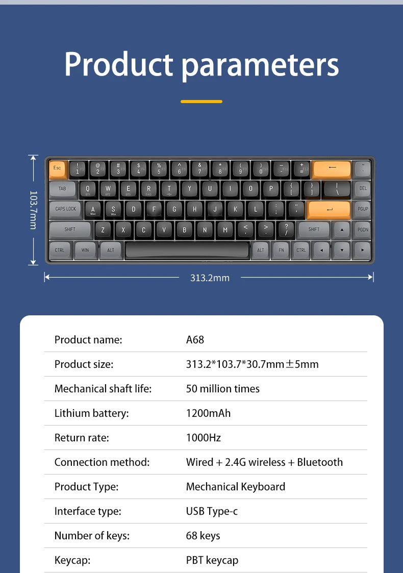 Aigo A68 Mechanical Keyboard – Compact & Hot-Swap