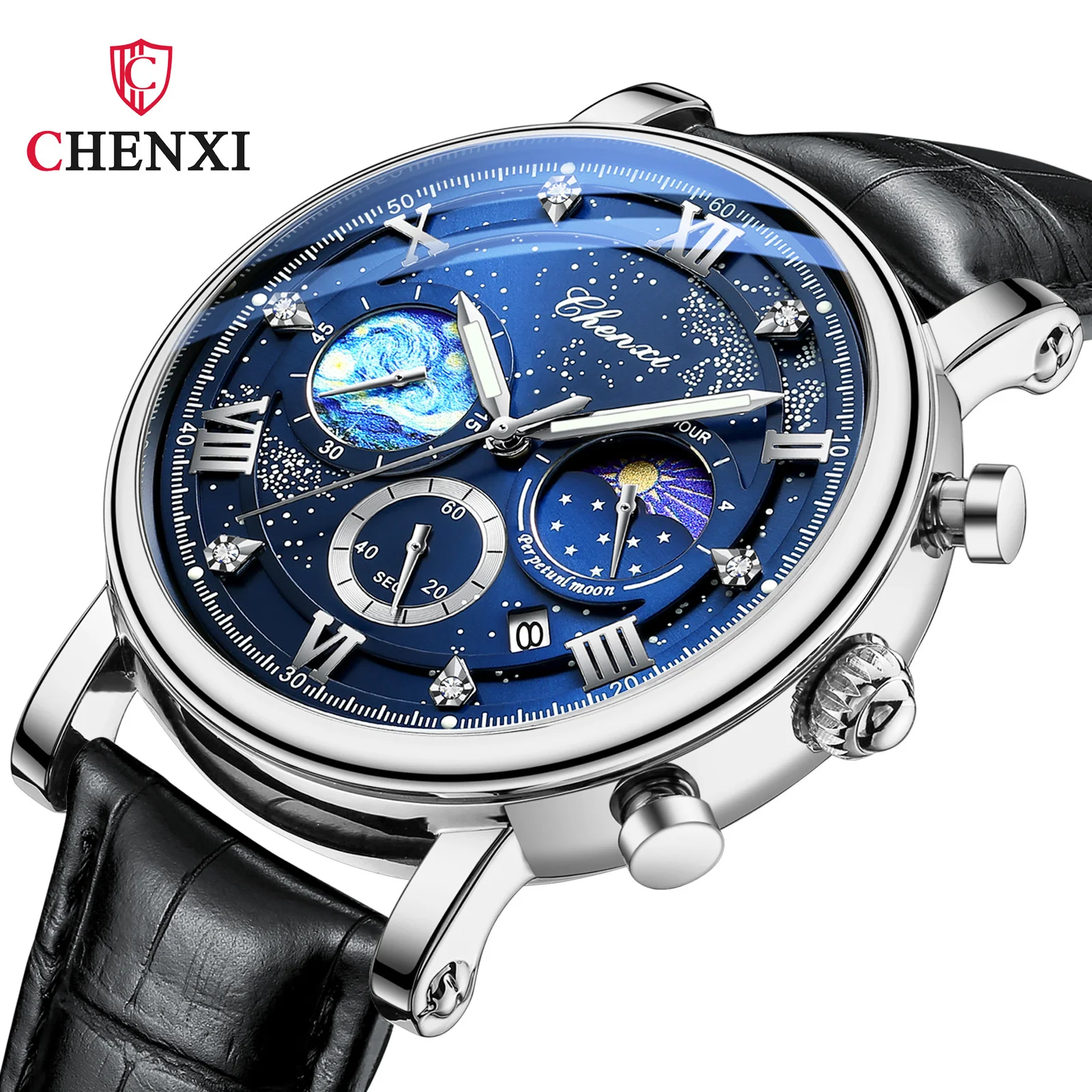 Chenxi-reloj-de-cuarzo-multifunci-n-para-hombre-cron-grafo-con-calendario-fase-lunar-estrellas ...