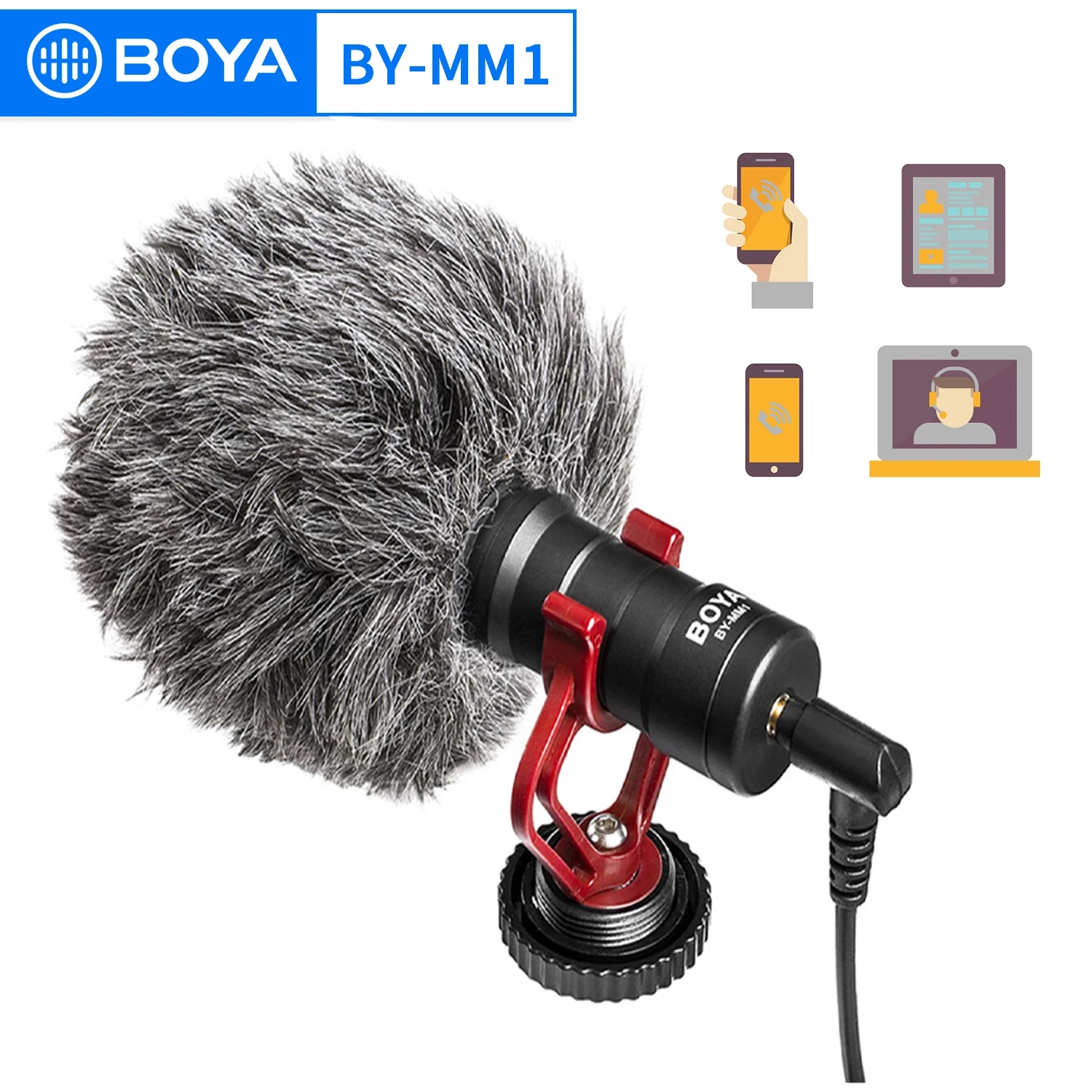 Boya BY MM1 condensador cardiod shotgun mini microfone com fio para pc ...