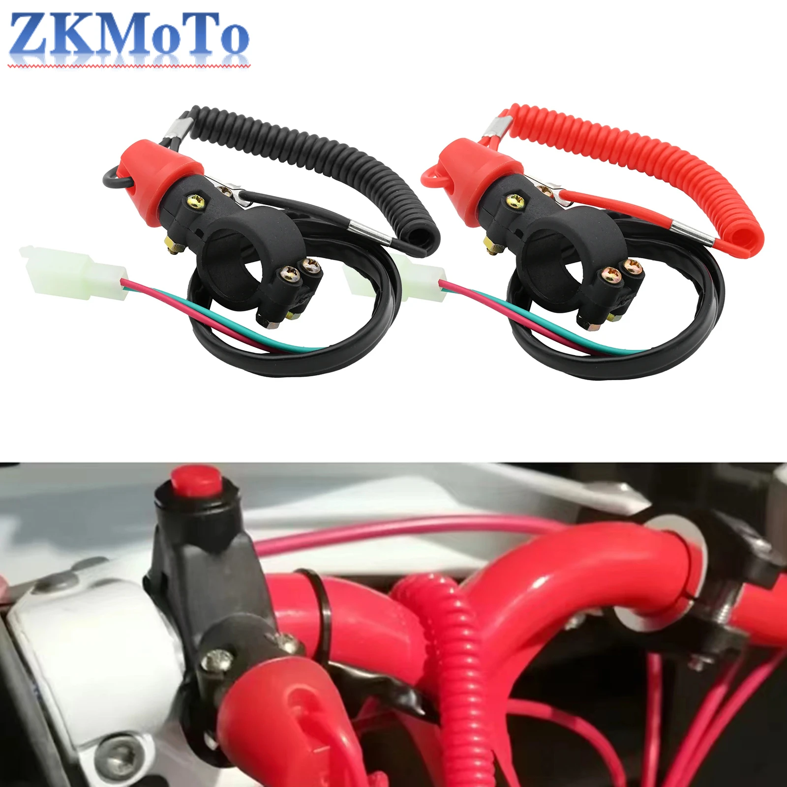 Scooter Motorcycle ATV 22mm Emergency Stop Switch and Safety Tether For ...