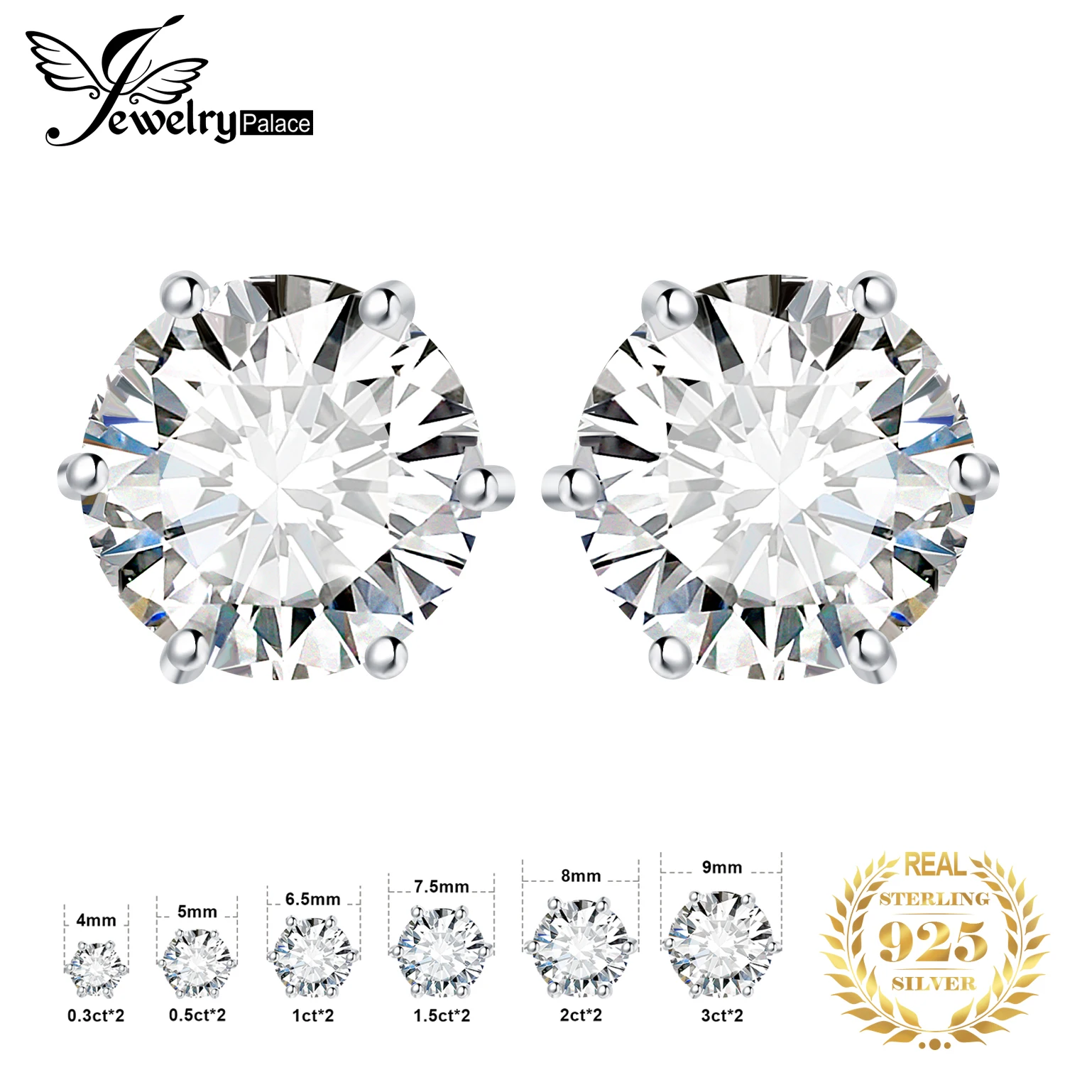 JewelryPalace Moissanite D Color Total 0.6ct 1ct 2ct 3ct 4ct 6ct S925 Sterling Silver Stud ...