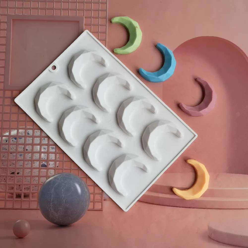 8 Holes Moon Shape Silicone Mold 3D Mousse Cake Moulds for Ice Creams ...