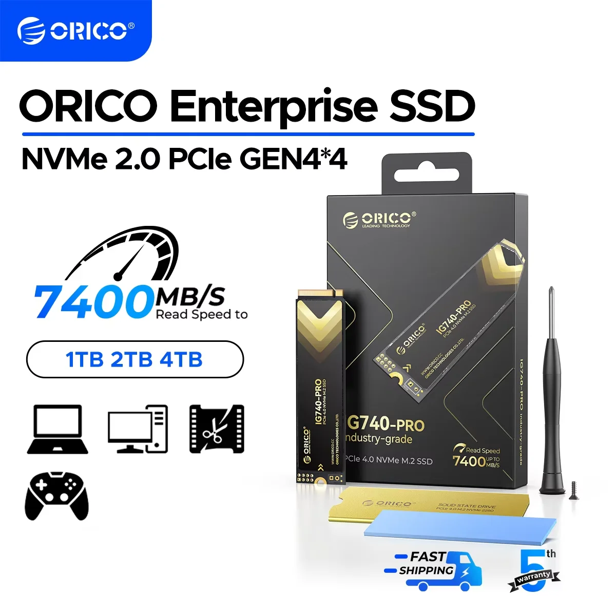 ORICO NVMe 2.0 내부 SSD 솔리드 스테이트 드라이브 TLC PCIe Gen4 M.2 2280 7450MB/s 하이 ...