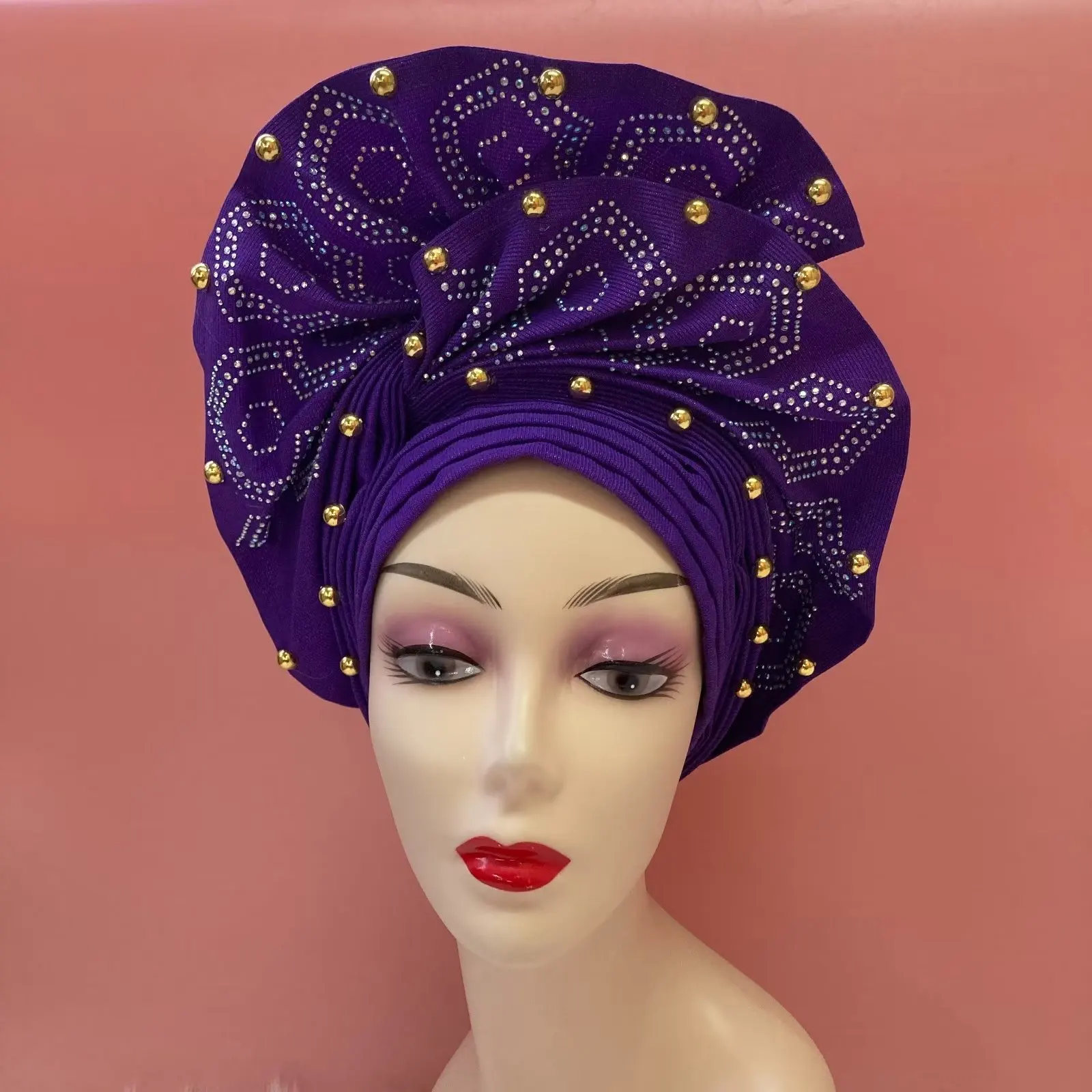Purple-Good-Quality-Nigeria-Aso-Oke-Headtie-already-Made-African-Auto ...