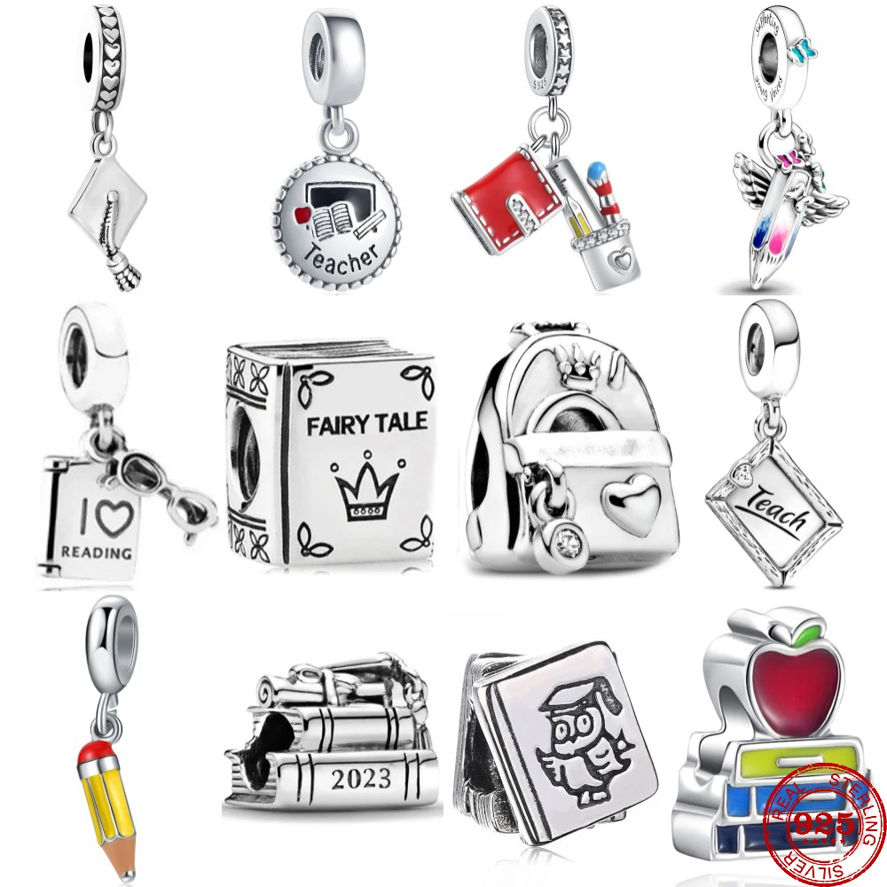 925 Sterling Silver I Love Reading Book Teacher Graduation Charms Beads Fit Original Pendant Bracelet DIY Fashion Woman Jewelry AliExpress 36