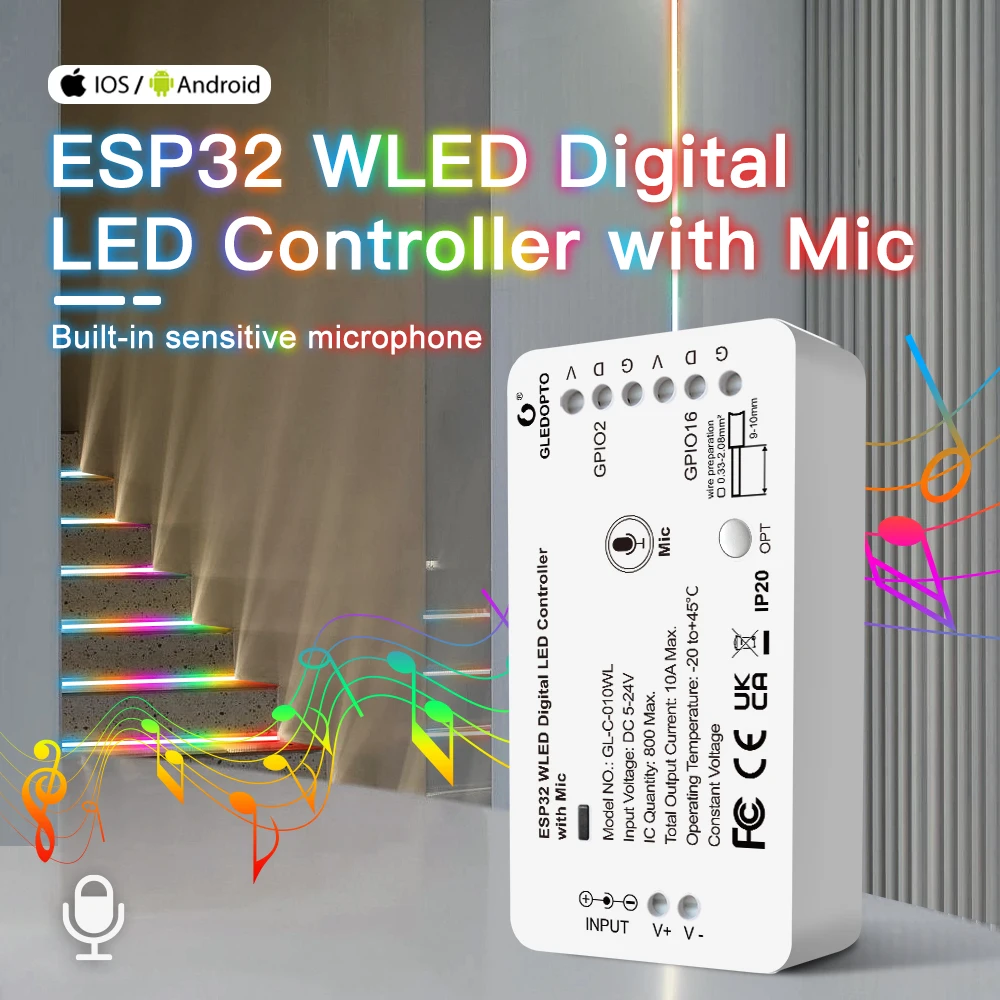 Esp32 Wled Rgbw 디지털 스트립 음성 컨트롤러 지지대 Ws2811 Sk6812 Sm16703p Ws2812b 앱 웹