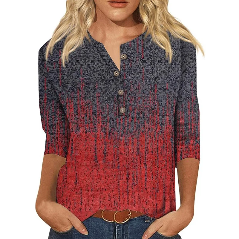 Womens-Autumn-Tops-3-4-Sleeve-Summer-Ethnic-Floral-Slim-Cute-Tops ...