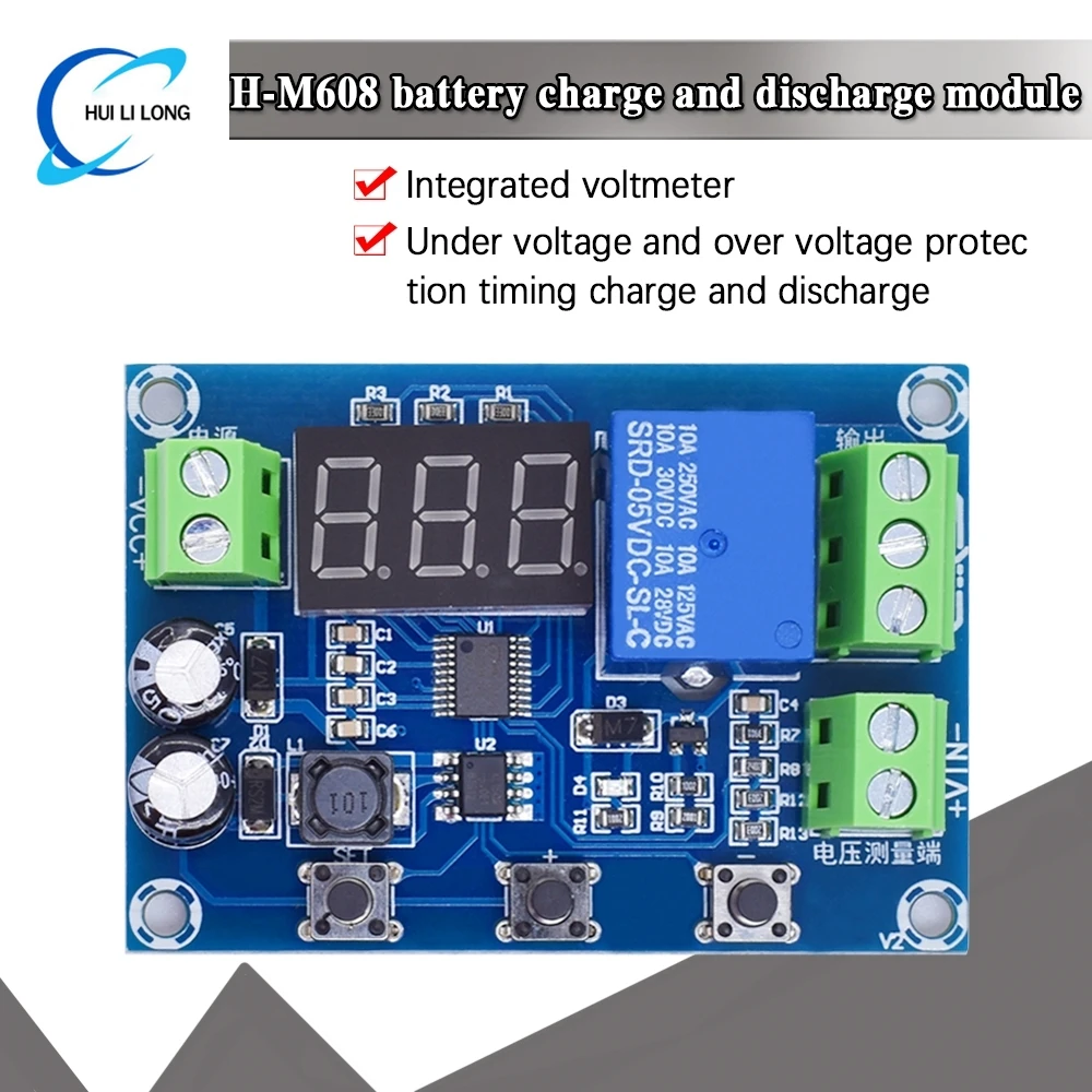 XH-M608 Battery Charge Discharge Module DC6-40V Integrated Voltmeter ...