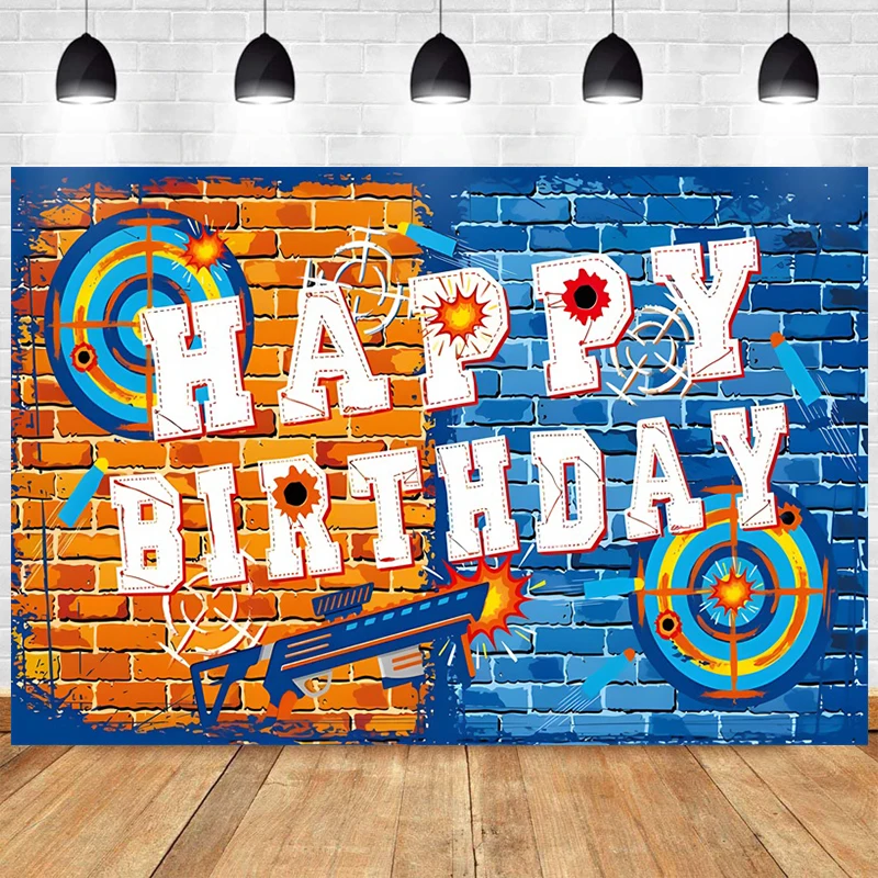 Nerf-Gun-Backdrop-Happy-Birthday-Party-Decoration-for-Boy-Kids-Shooting ...
