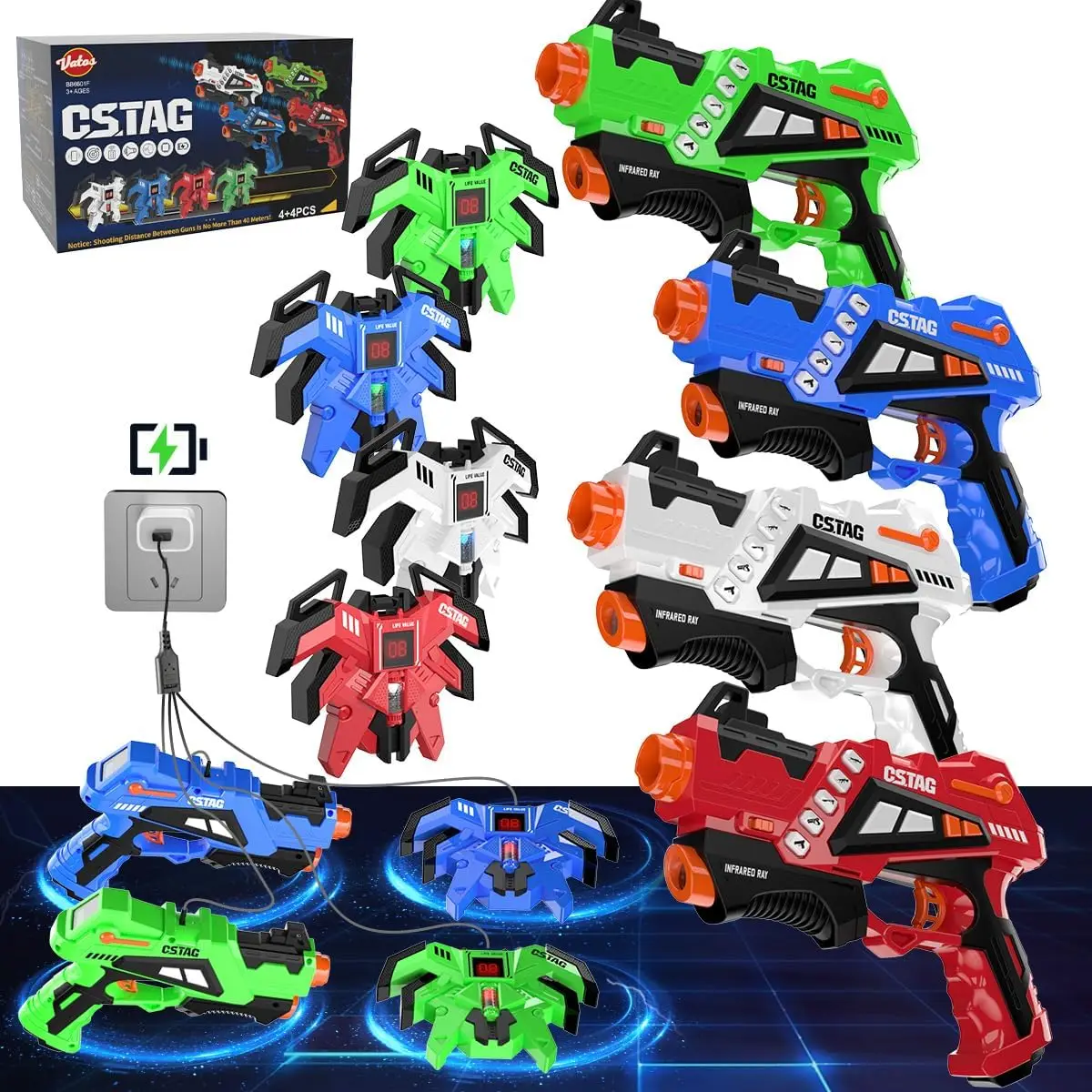 VATOS Rechargeable Laser Tag Guns 4 Sets with Vest Upgraded Infrared ...