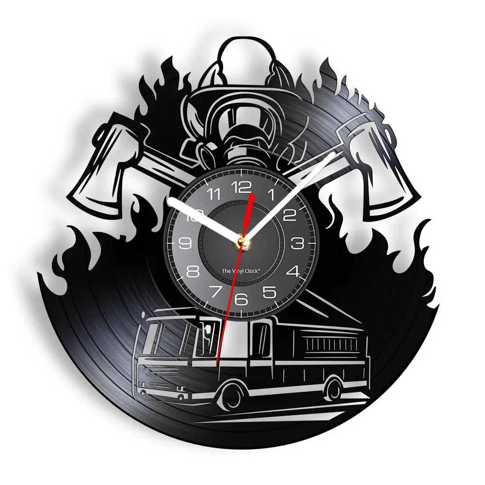 Brave-Firefighter-Wall-Clock-with-LED-Backlight-Fire-Hat-Ladder-Axe ...